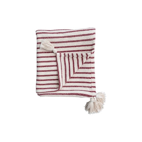 Red & White Throw with Tassels – Bungalow Home Furnishings